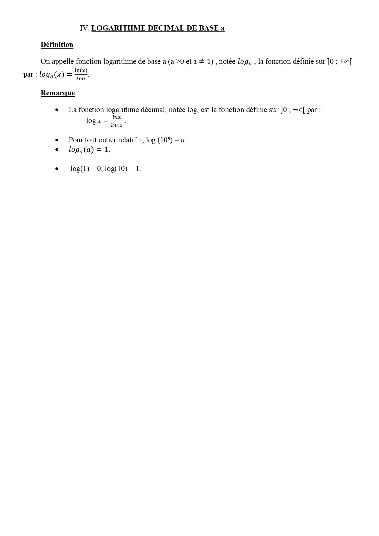 LOGARITHME DECIMAL DE BASE a - Digital Math LOGARITHME DECIMAL DE BASE a - Digital Math